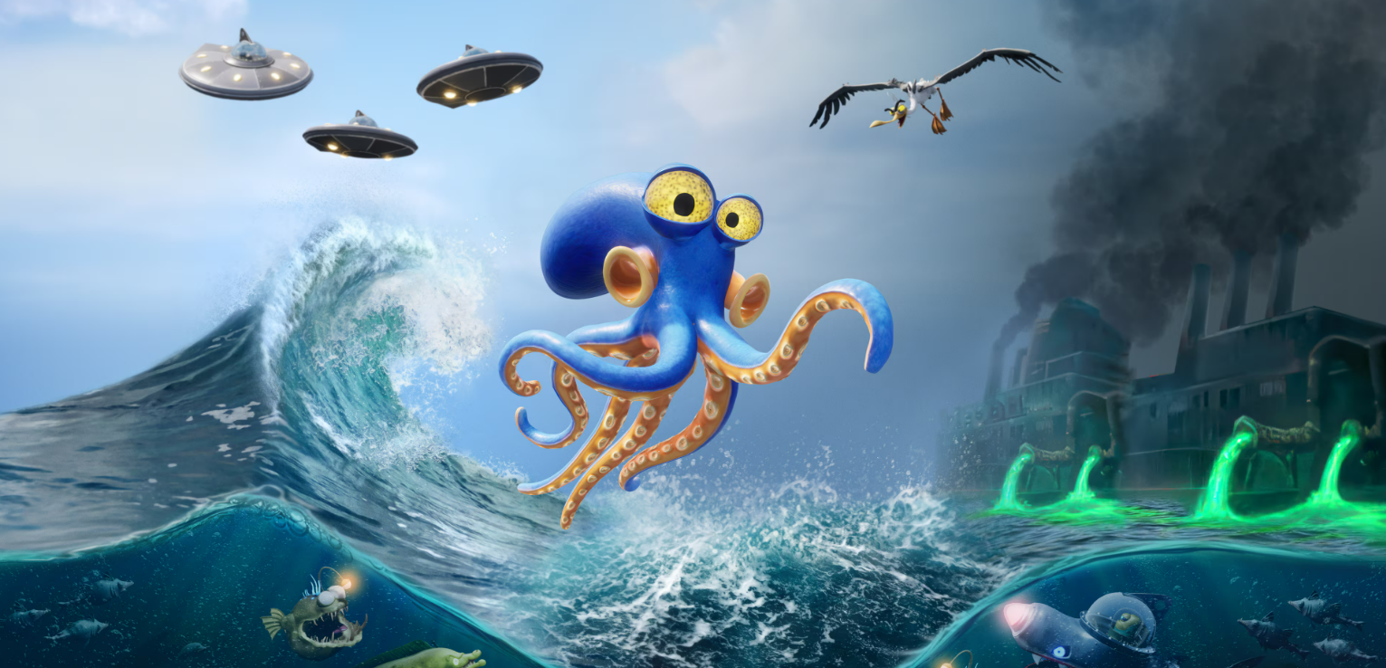 Konami показала геймплейные кадры Darwin's Paradox!: 2D-платформер про разъярённого осьминога ...
